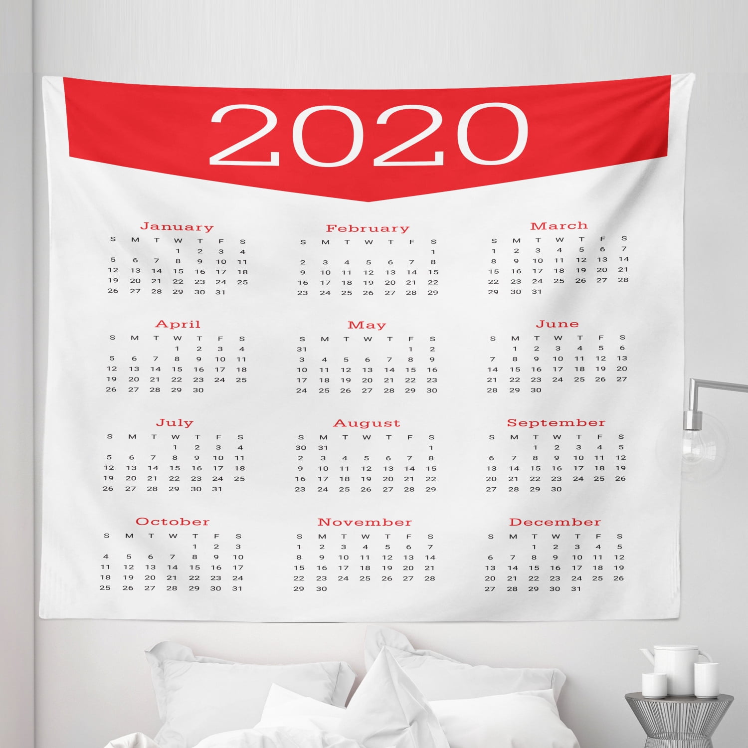 Calendar 2020 Tapestry, Modern Year Plan Reddish Warm Colored Geometric ...