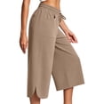 BLCHUNen Wide Leg Pants Woman Capris Side Split Elastic Mid Waisted ...