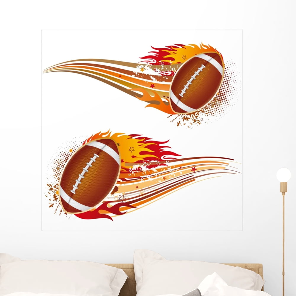 American Football with Flames Wall Decal by Wallmonkeys Peel and Stick ...