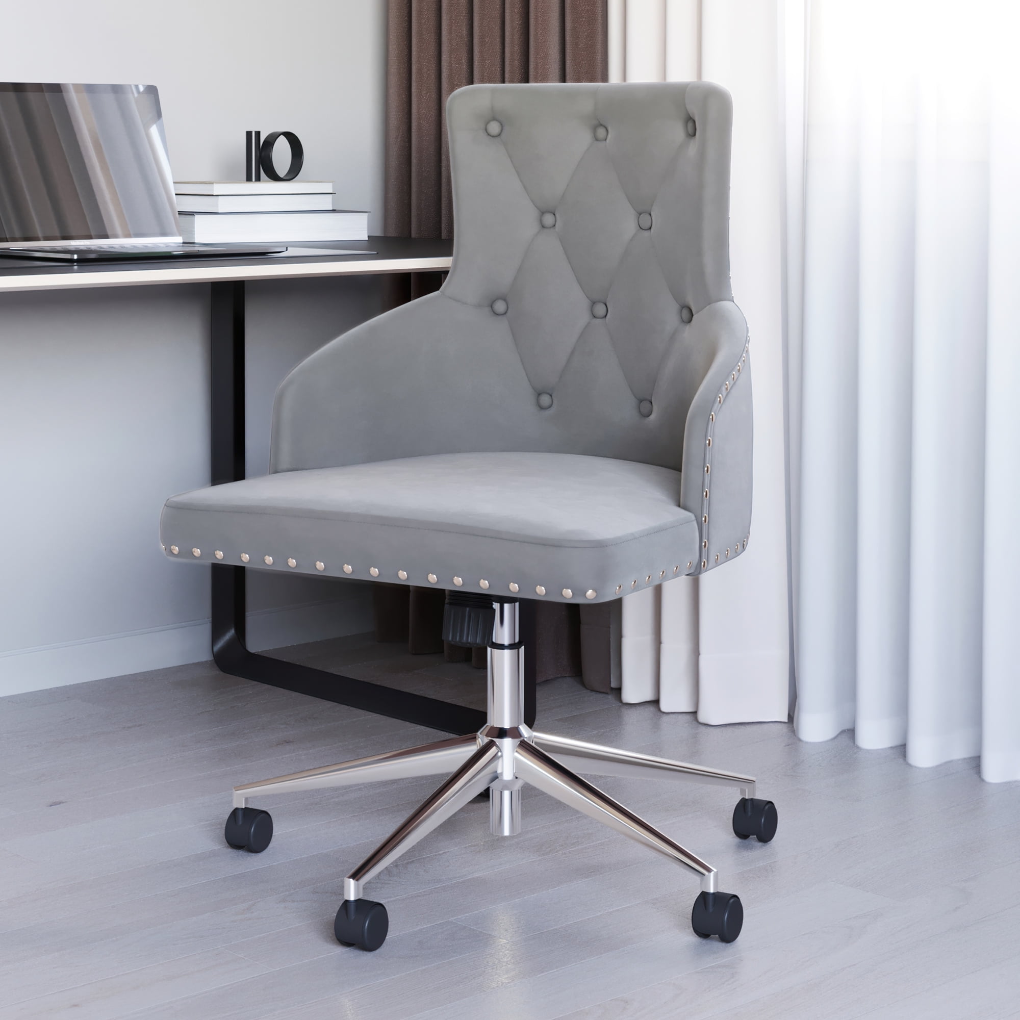 BELLEZE Belden Swivel Computer Desk Chair, Button-Tufted Upholstered ...