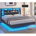 Kicode Queen Floating Platform Bed with Storage, LED Lights, Charging ...