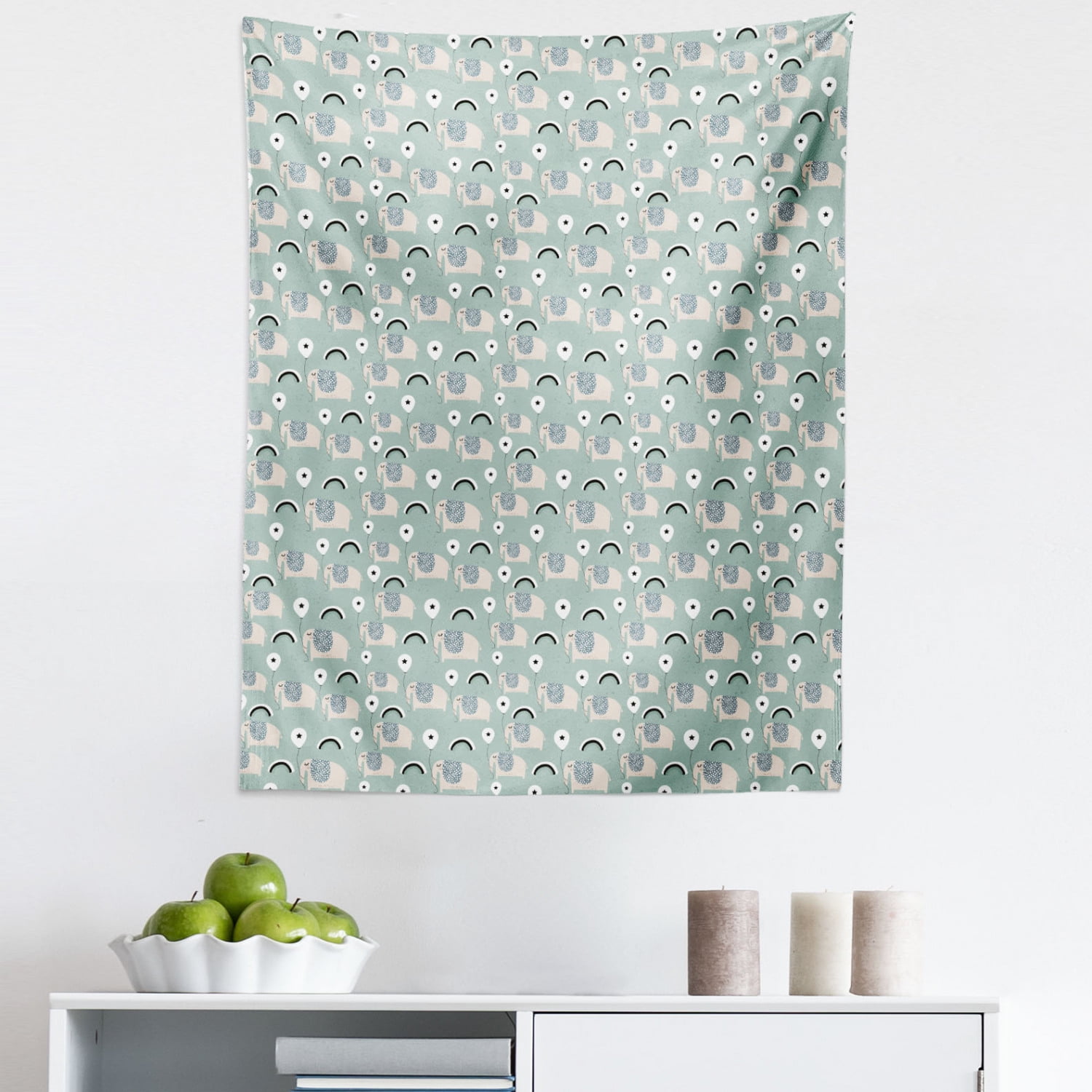 Animal Tapestry, Cartoon Mammal Animals with Balloons Wrapped Around ...