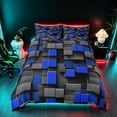 Manfei 3D Geometric Cubes Bedding, Gray Blue Checkered Duvet Cover Full ...