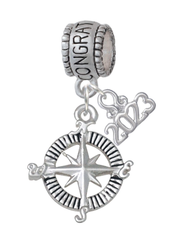 Delight Jewelry Silvertone Compass Congratulations Charm Bead with 2023 ...