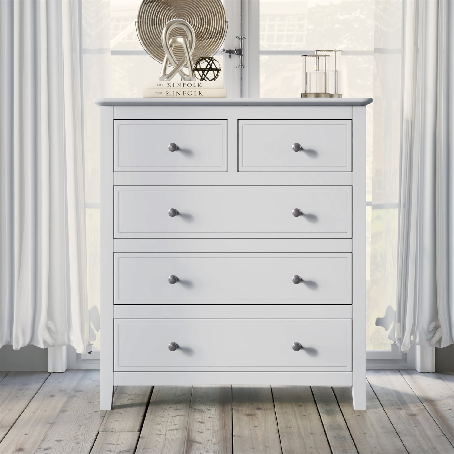 Solid Wood Chest, White Chest with 5 Storage Drawers End Table Stylish ...