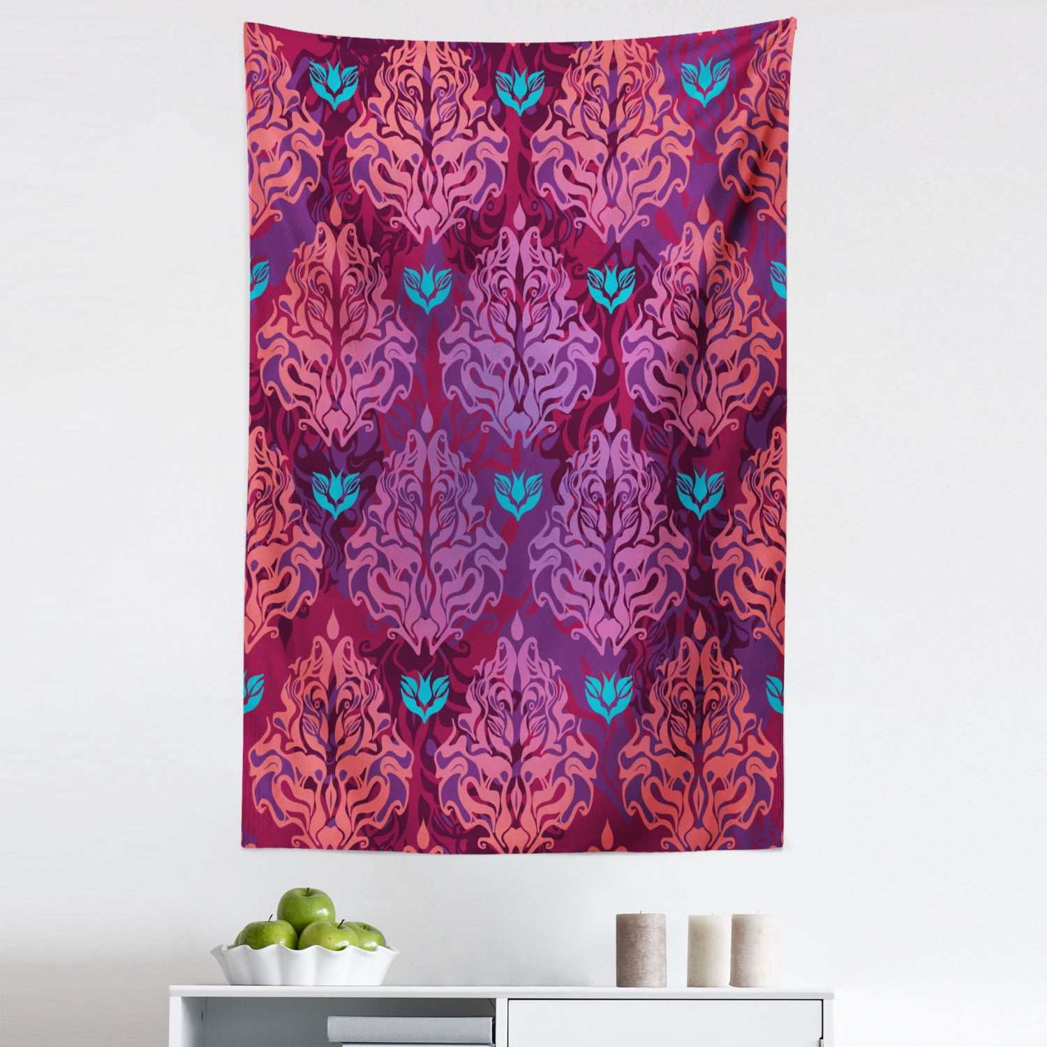 Grunge Tapestry, Abstract Nature Inspired Lilac Pattern Vintage Floral ...