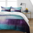 4 Piece Duvet Cover Set Full, Cyan Purple Stitching Color Block Soft ...