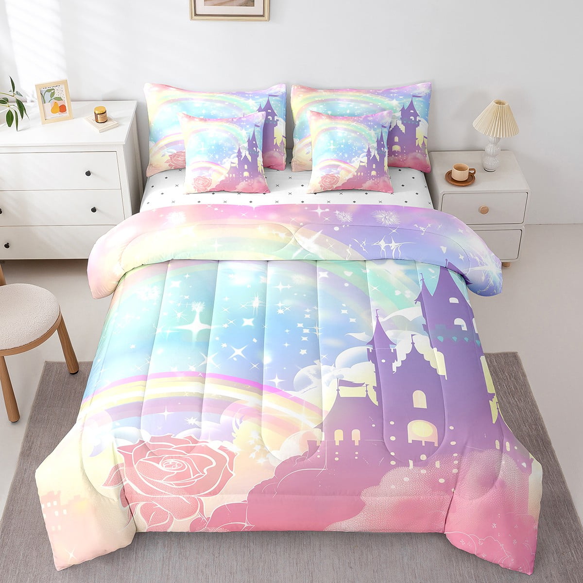 Click here for Yst 7pcs Rainbow Bedding Set For Girls Full Size... prices
