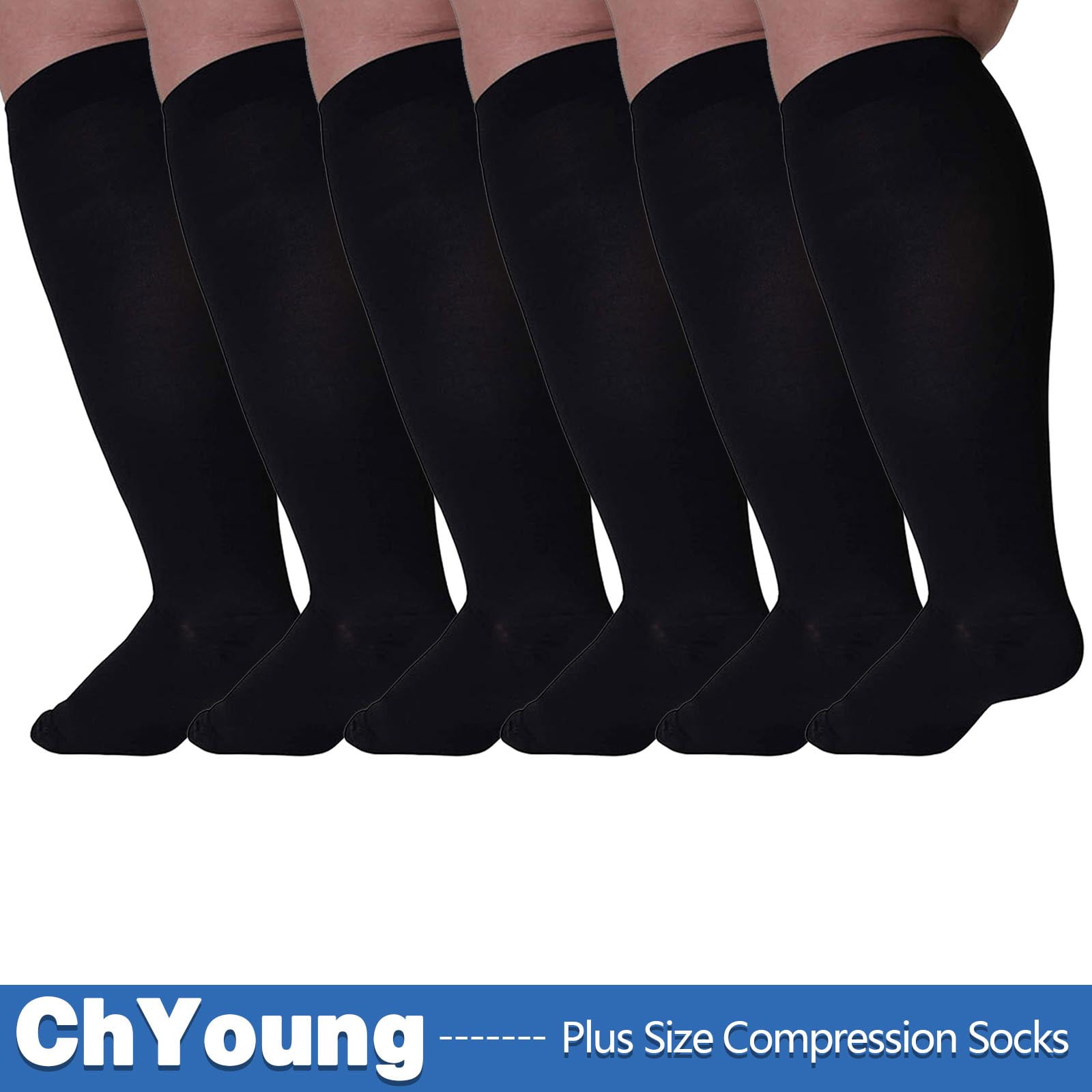 (6 Pack) Compression Socks 3XL for Plus Size Ankles and Extra Wide Calf ...