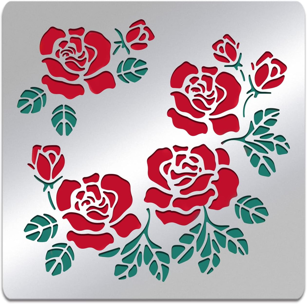 Stainless Steel Rose Flower Pattern Stencils Reusable Painting Template ...