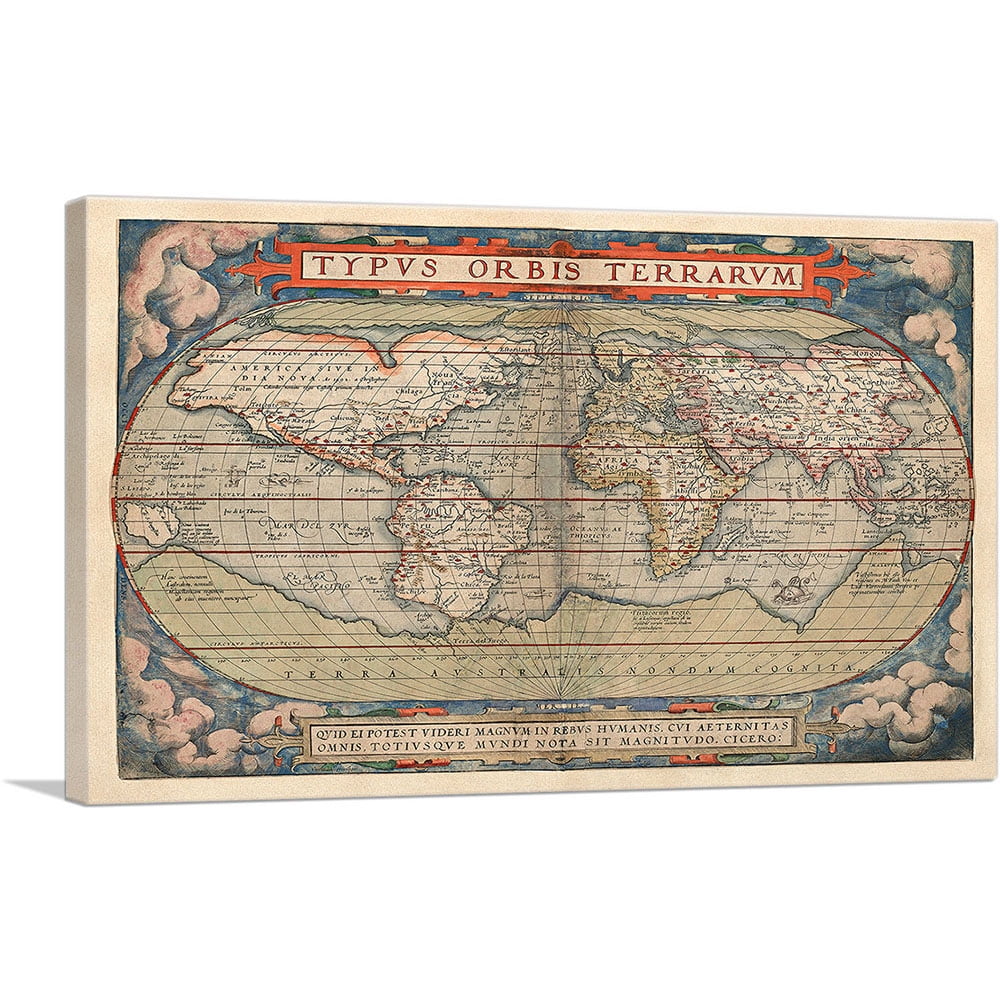 ARTCANVAS Ortelius World Map 1570 Canvas Art Print by Abraham Ortelius ...