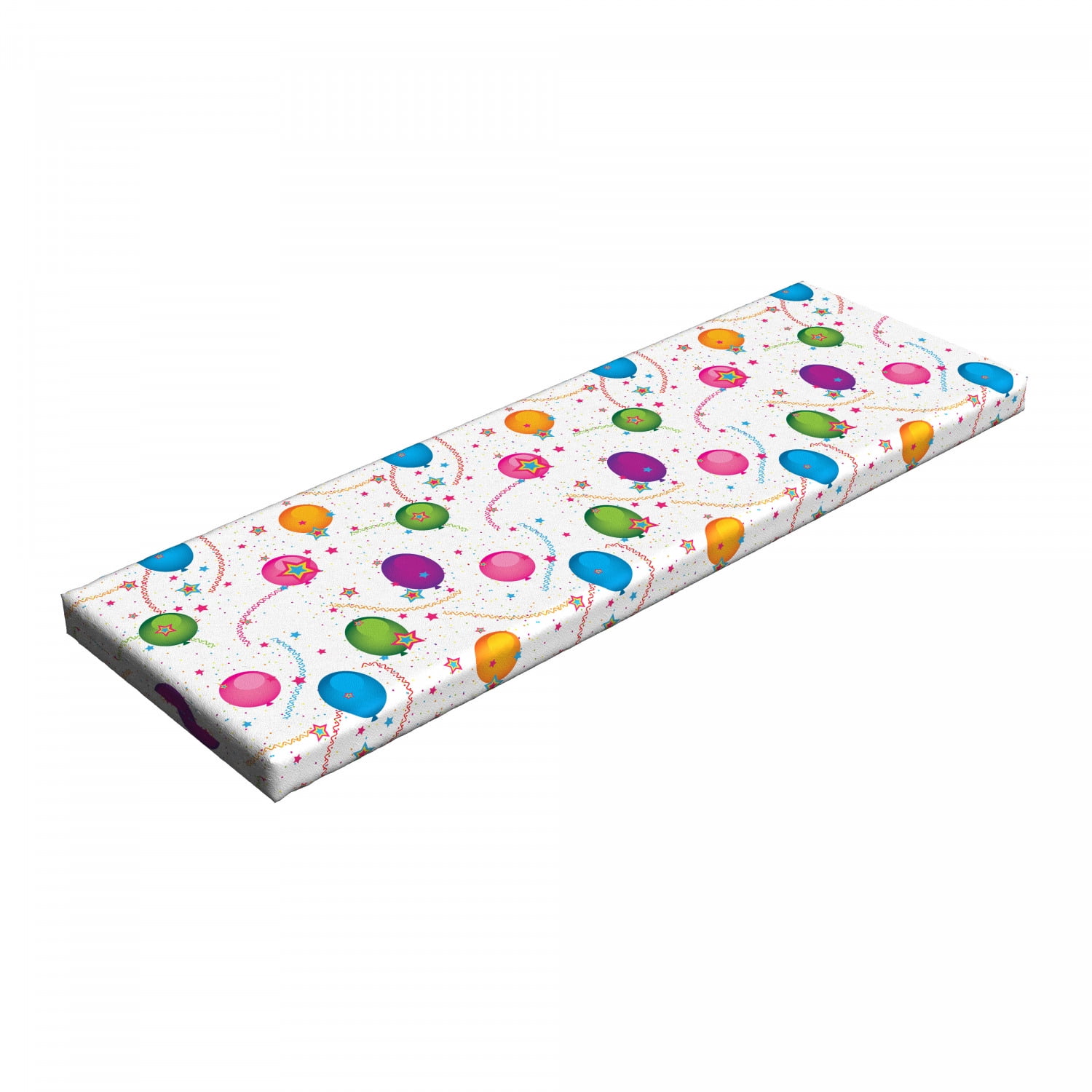 Birthday Bench Pad, Vibrant Colored Flying Balloons with Stars and ...