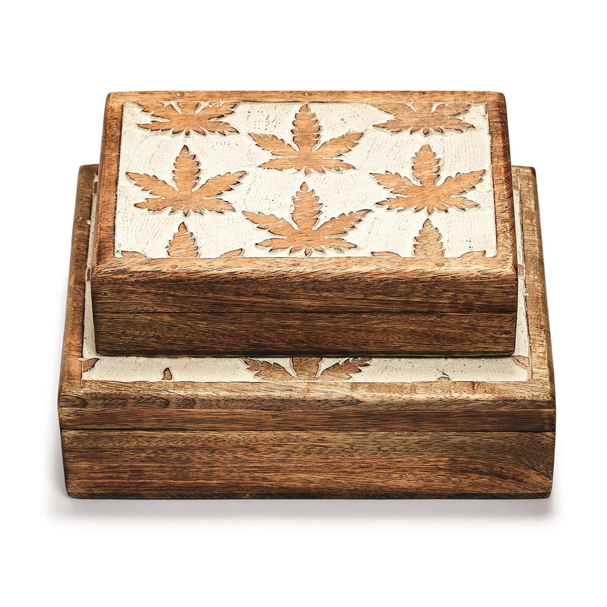 Cannabis Set of 2 Hand-Carved Boxes made from Mango Wood - Walmart.com
