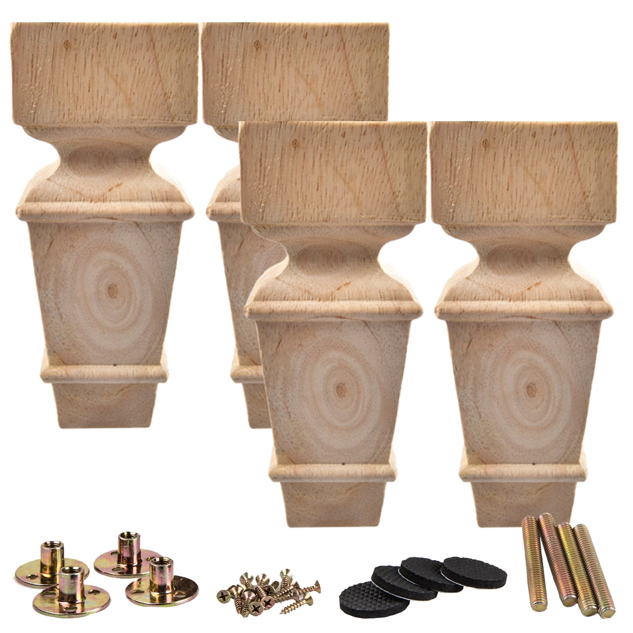 LAVANE 8 inch / 20cm Wooden Furniture Legs, Set of 4 Solid Wood Carved ...
