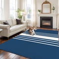 Abstract White Striped 5'x8' Rug for Bedroom Under Queen Bed Placement ...