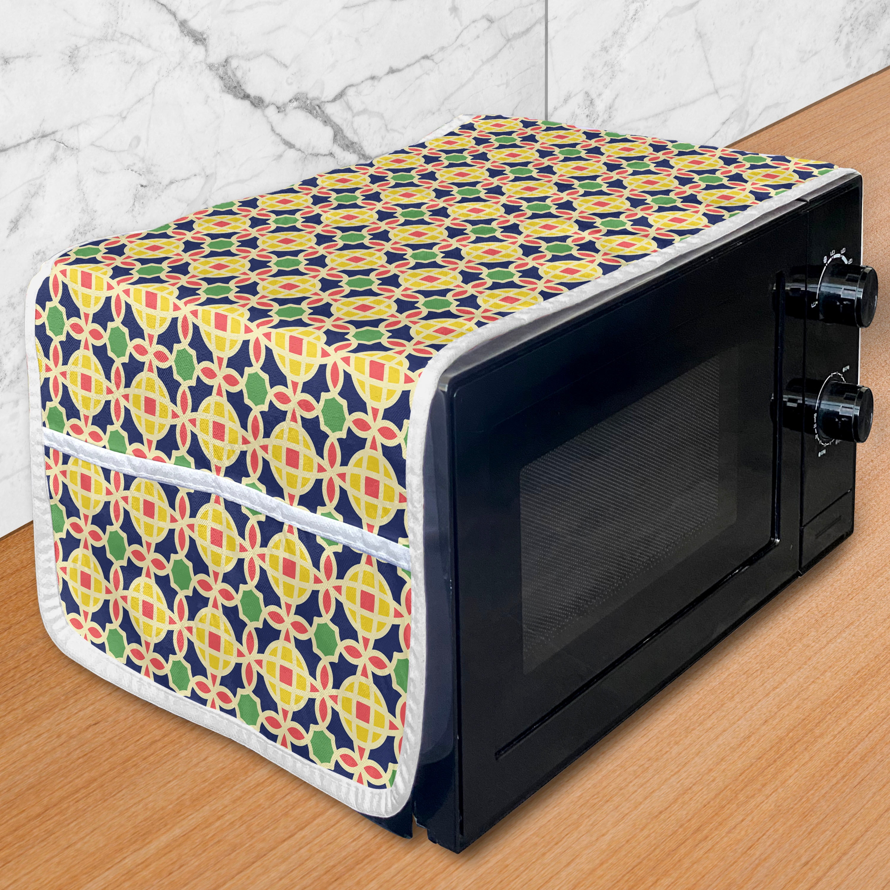 Geometrical Microwave Oven Cover, Colorful Vintage Mosaic Folk Moroccan ...