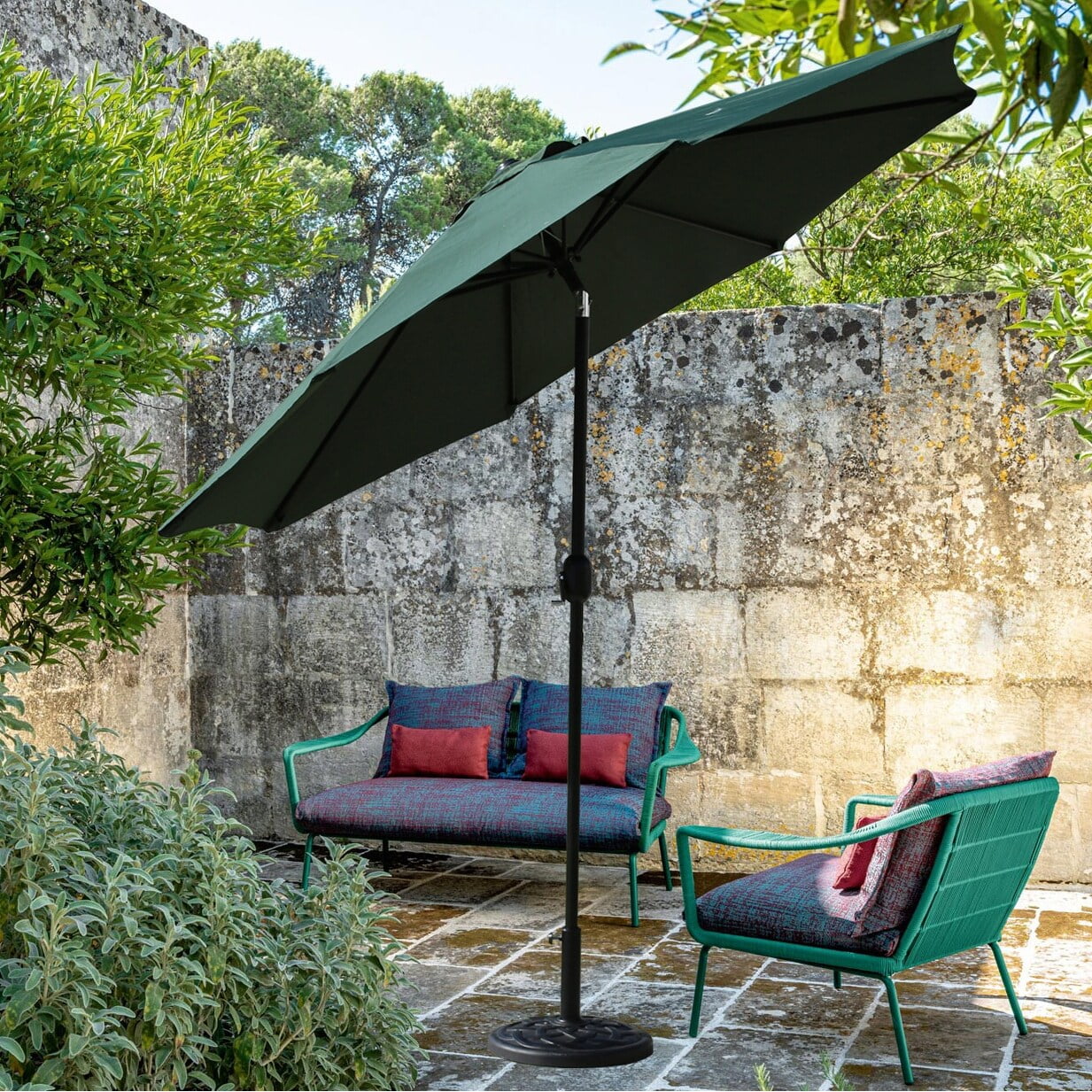 Davee Furniture 9 Ft Green Patio Umbrella with Base Included - Walmart.com