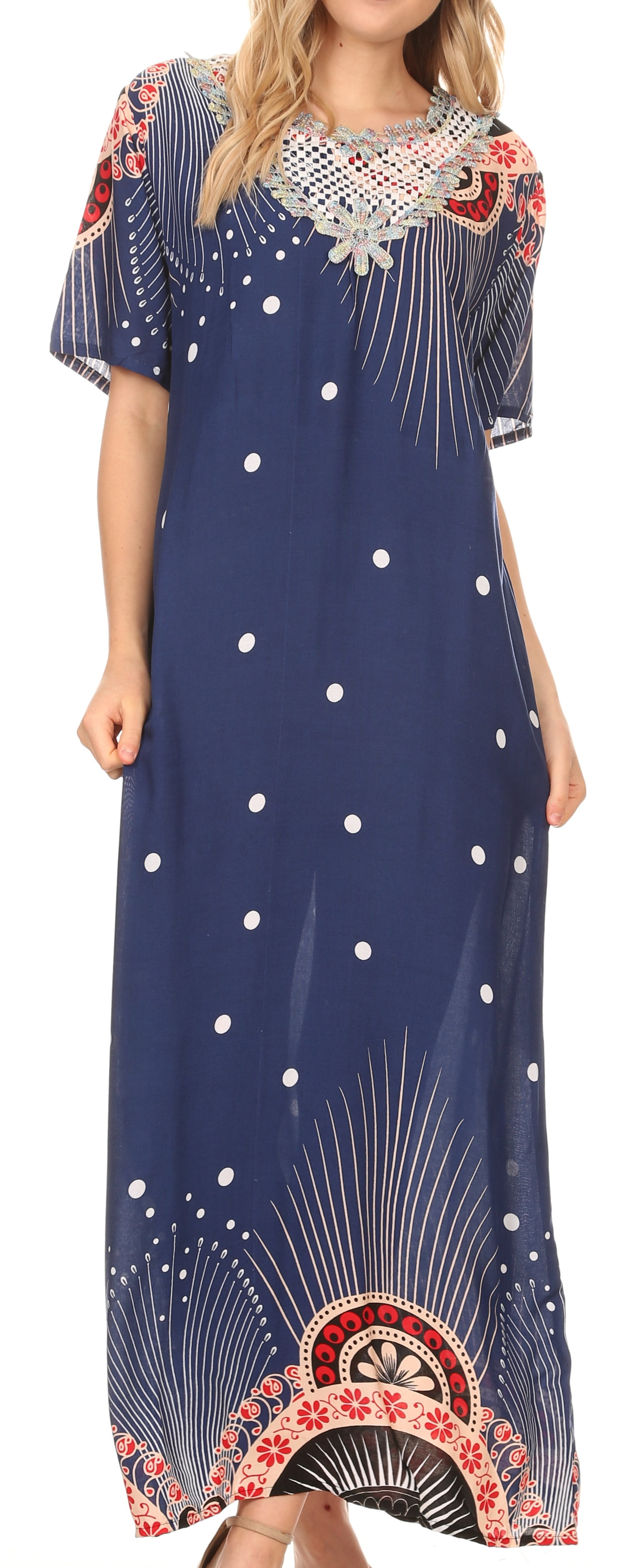 Sakkas Sabra Womens Long Casual Cover-up Tunic Kaftan V neck Dress ...