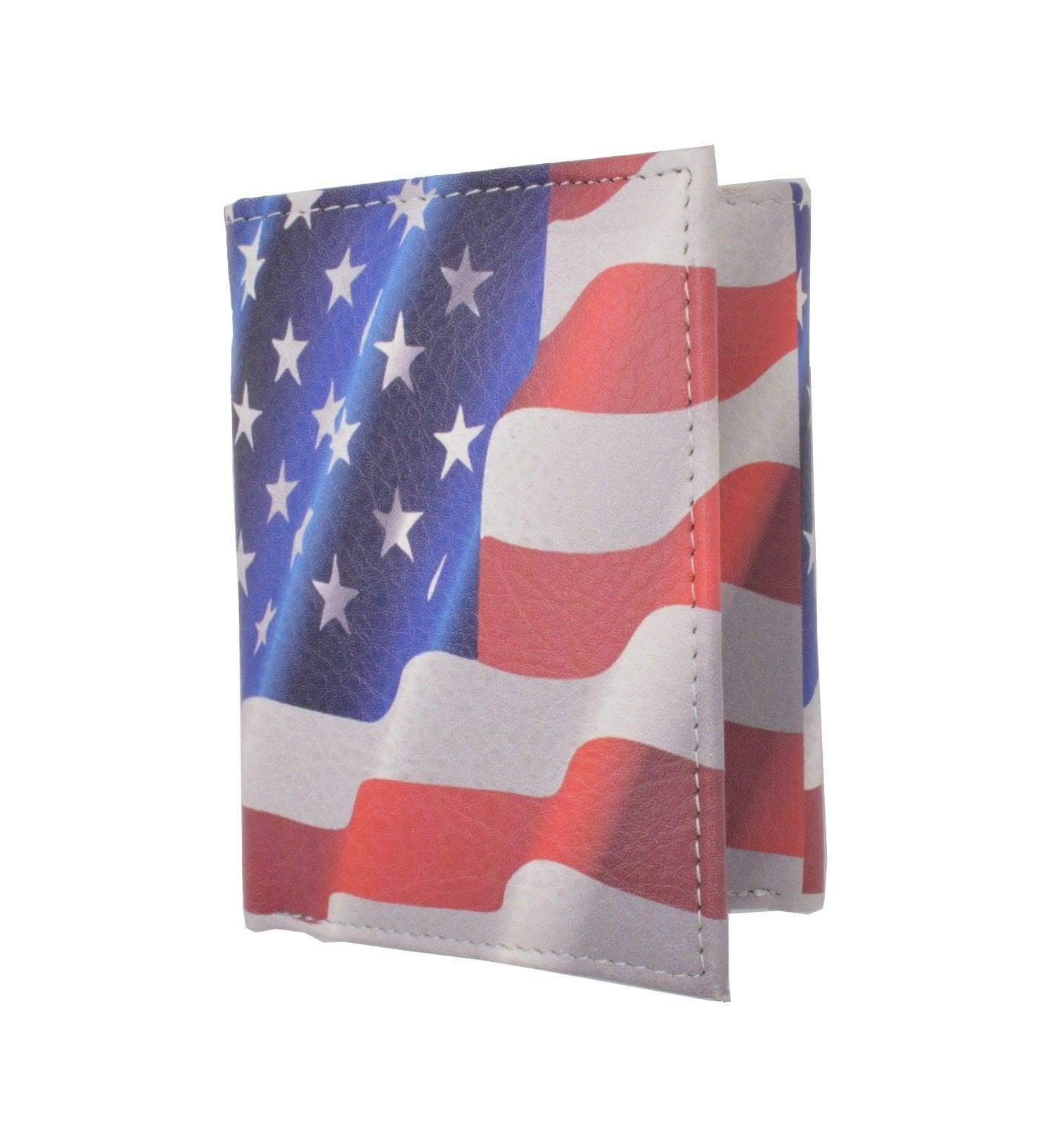 USA Flag Real Leather Mens Trifold Wallet American Flag Logo with Gift ...
