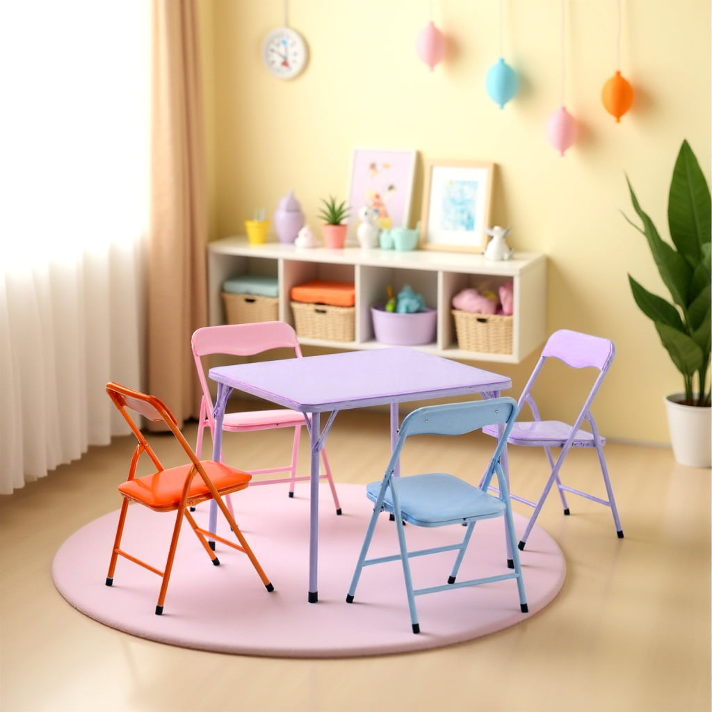 Homy Casa 5-piece Folding Kids Table and Chair Set with PVC Top and ...