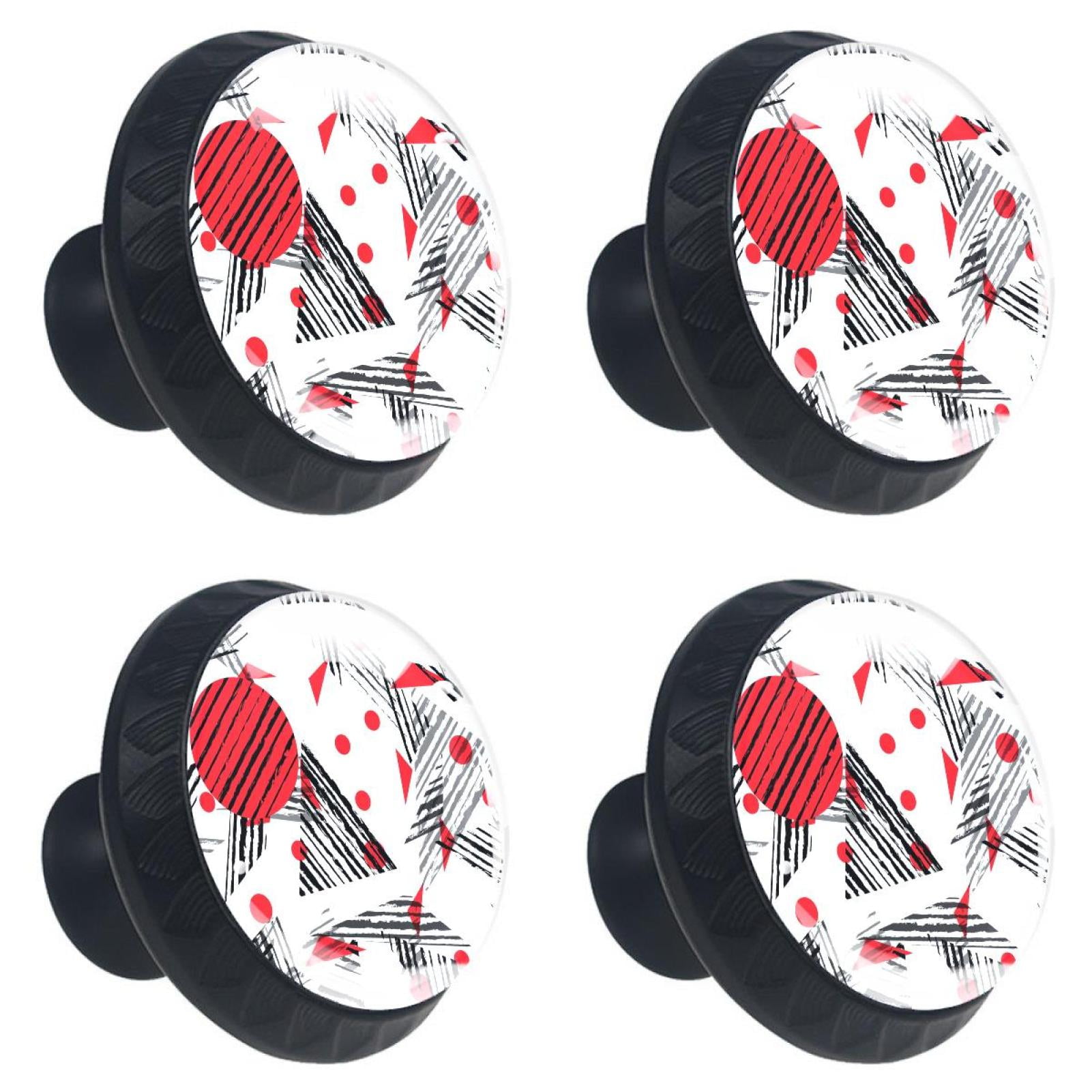 4 Pcs Red Black Geometric Knobs for Kitchen Cabinet Cupboard Dresser ...