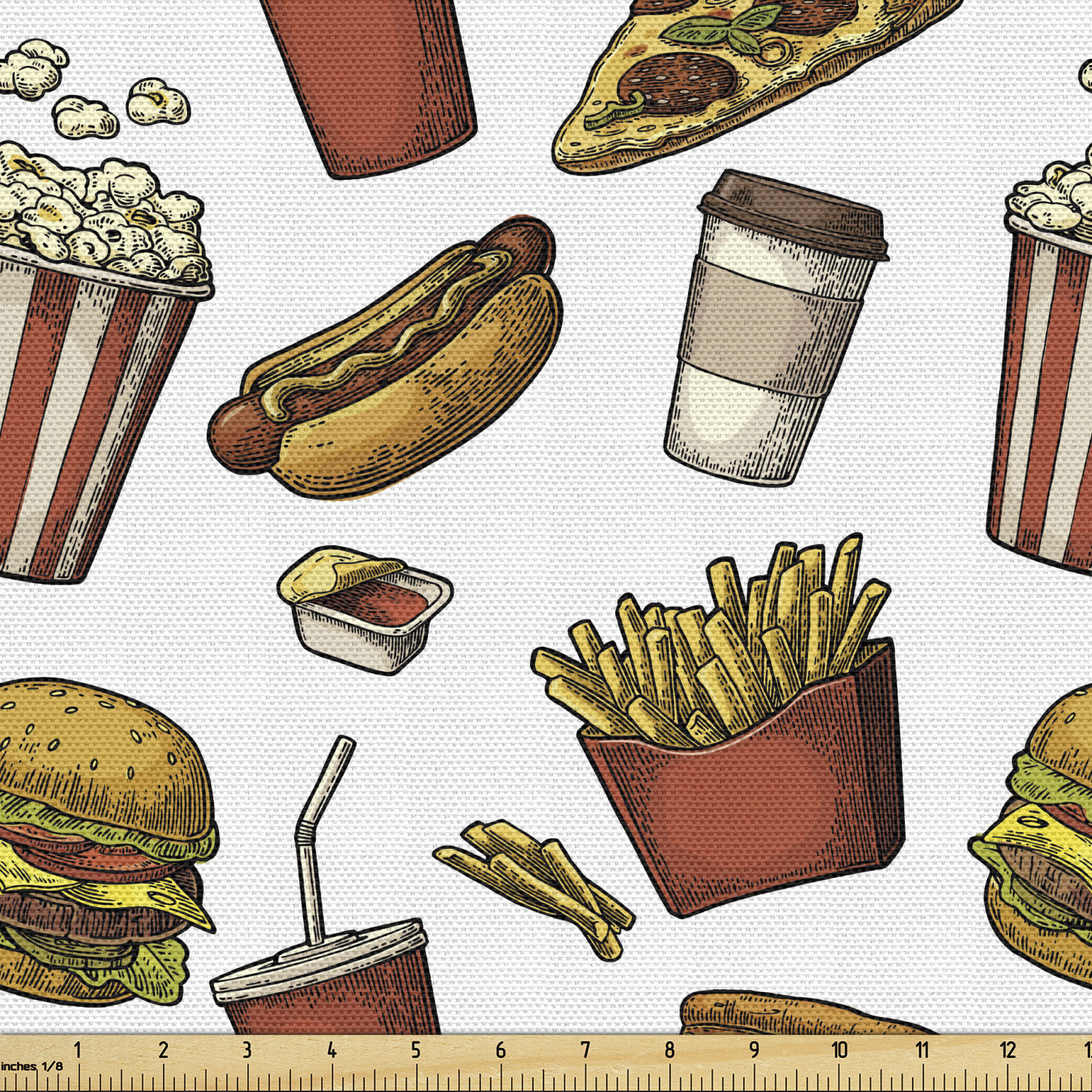 Fast Food Fabric by The Yard, Digitally Generated Fattening Food Burger ...