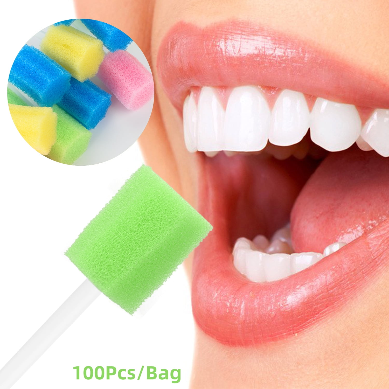 100PCS Disposable Oral Care Sponge Swab Tooth Cleaning Mouth Swabs ...