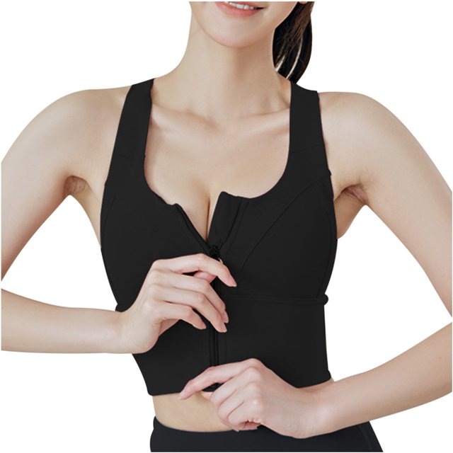 Zipper Sports Bra for Women, Sexy Fitness High Strength Shock ...