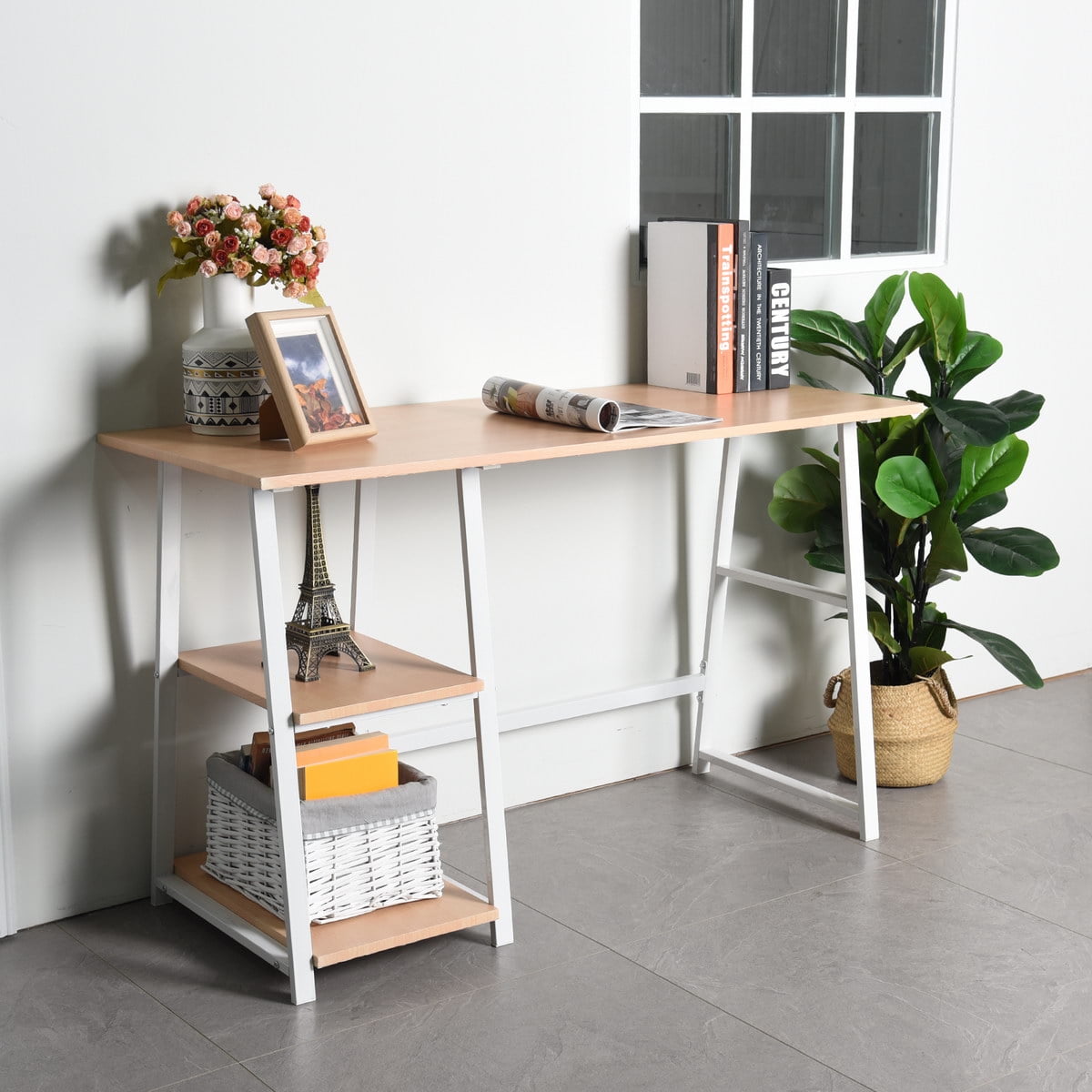 Computer Desk, Writing Desk with 2 Storage Shelves on Left or Right for ...