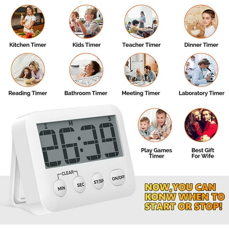Digital Kitchen Timer, Magnetic Countdown Timers, Large LCD Display with Loud Alarm, Big Digits ...