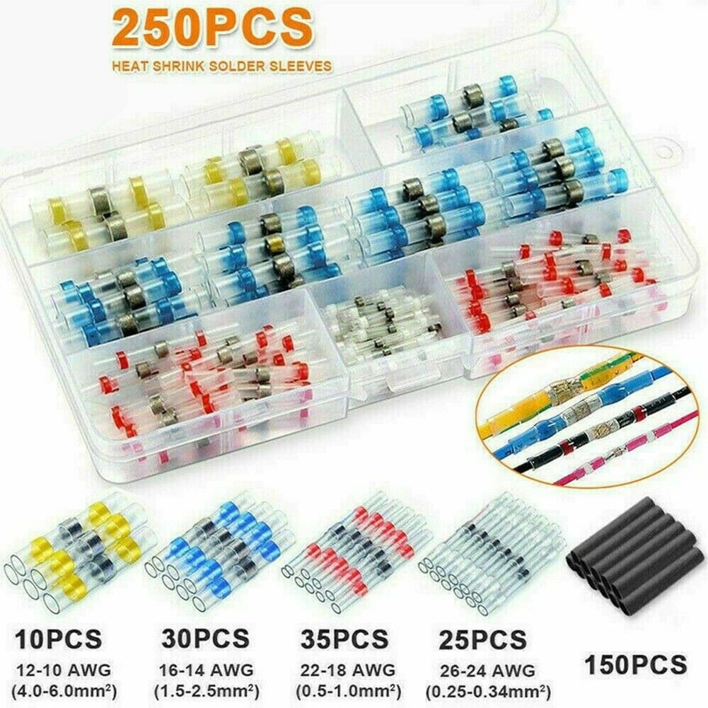 Ana 250PCS Solder Seal Wire Connectors, Self-Solder Heat Shrink Butt Connector Solder Sleeve ...