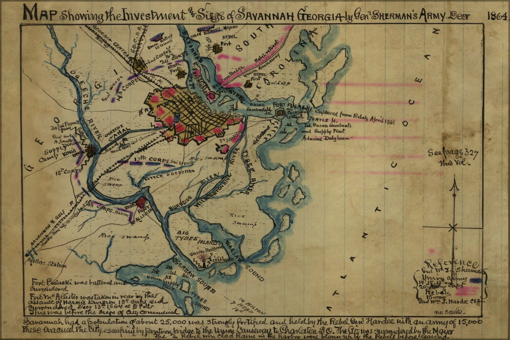24"x36" Gallery Poster, Map of siege of Savannah Georgia by sherman ...