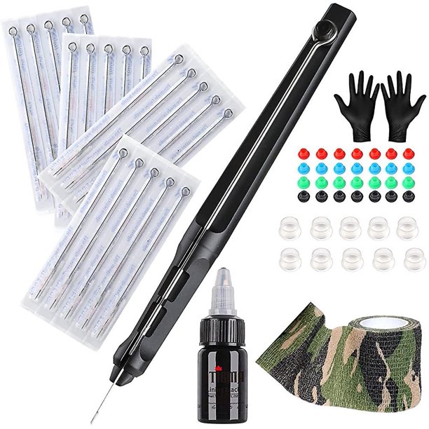 Hand Poke and Stick Tattoo Kit, Stick and Poke Pen Kit Aleación de aluminio Hand Poke Pen con 20 ...