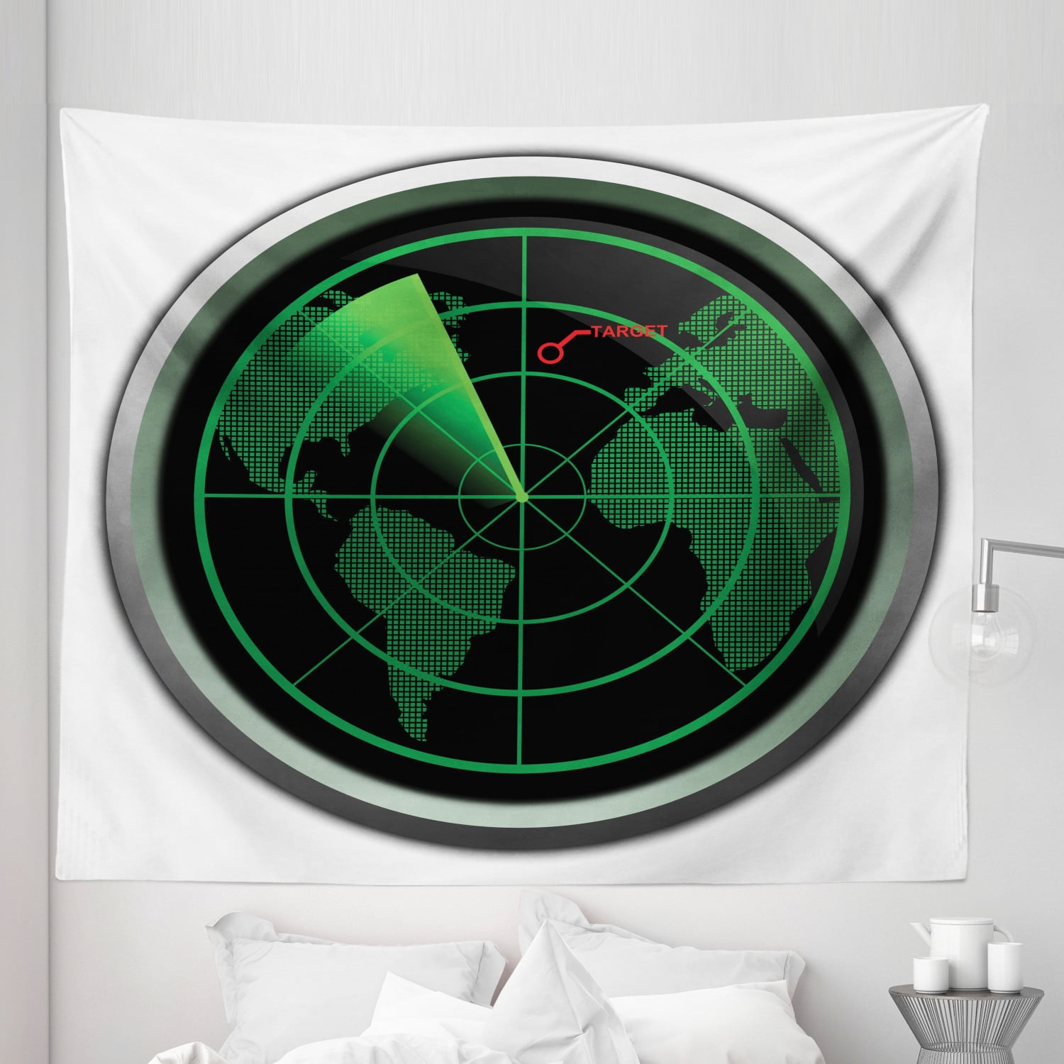 Airplane Tapestry, Plane Flight Screen Radar Route Avitaion Green on ...