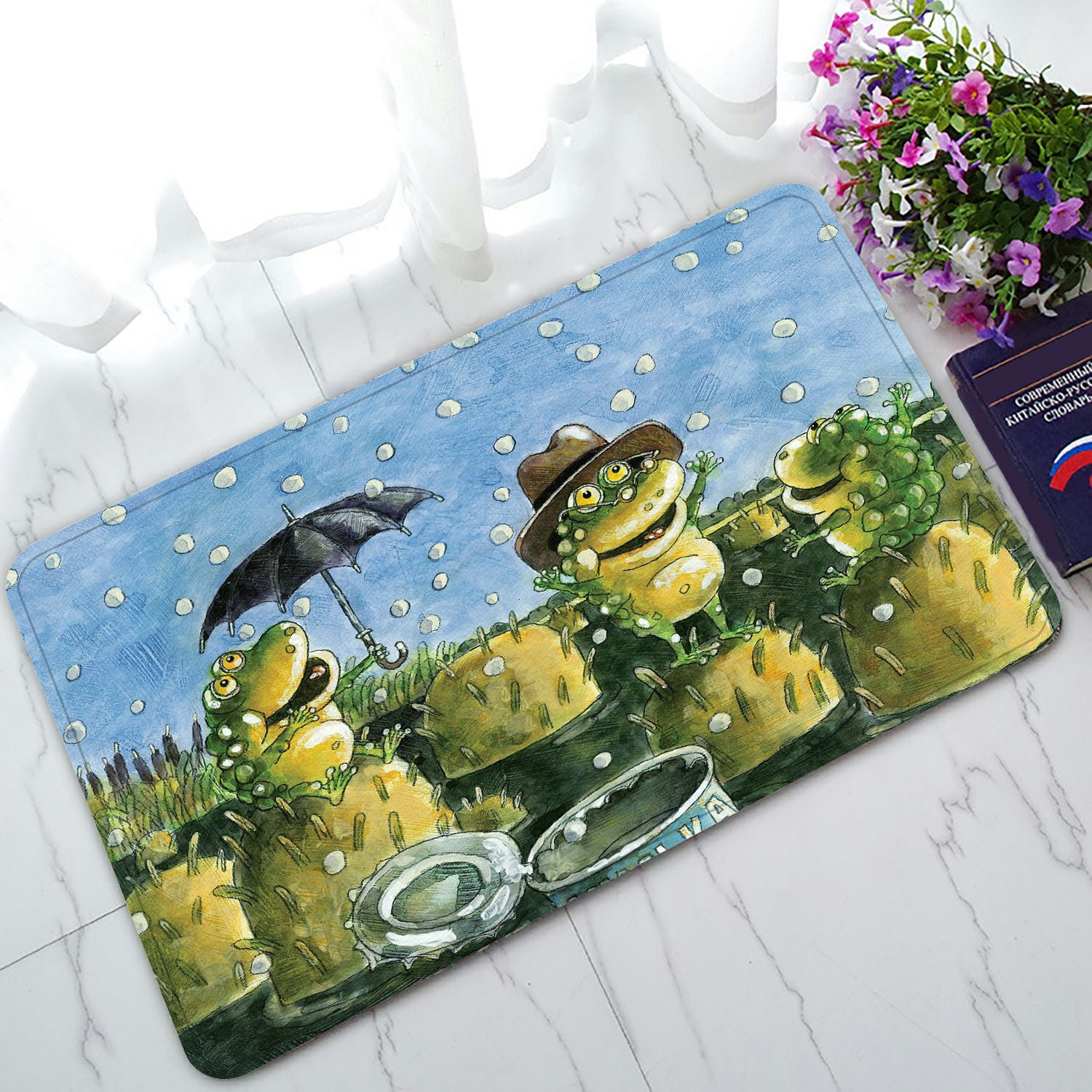 ABPHQTO Frogs Day Falling Snow Umbrella Doormat Entrance Rug Area Rug ...
