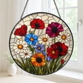 Spring Wildflower Stained Glass Suncatcher, Poppy Daisy Round Window ...