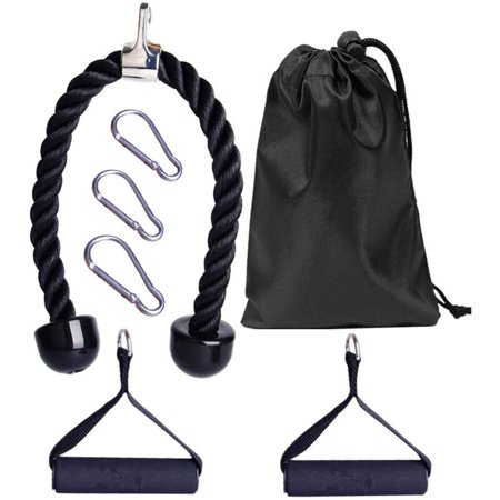 Triceps Rope Pull Cable Ties with 2 Exercise Handles + 3 Carabiner ...