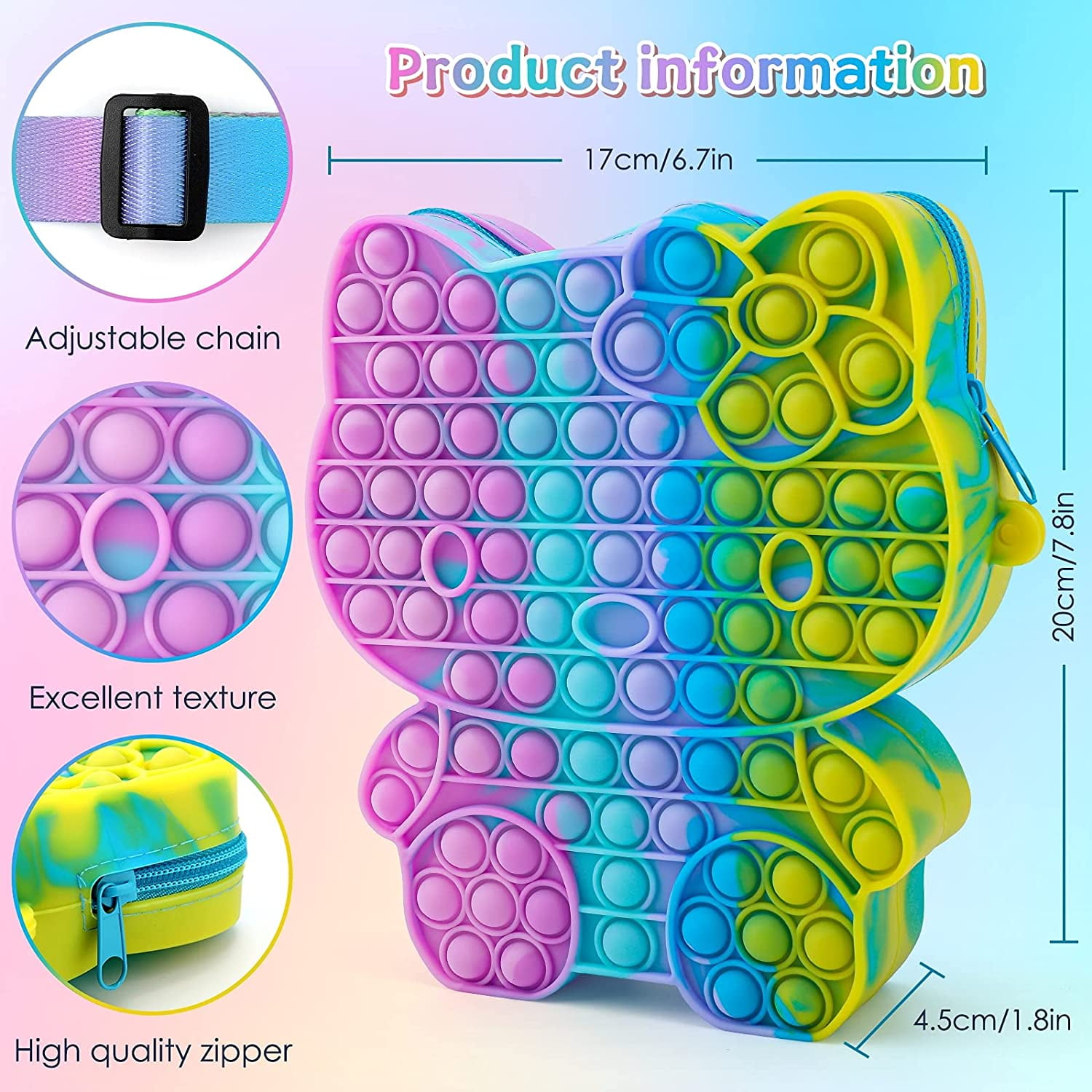 Buy iTechjoy Pop Shoulder Bag Fidget Toys Pack, Rainbow Simple Pop ...