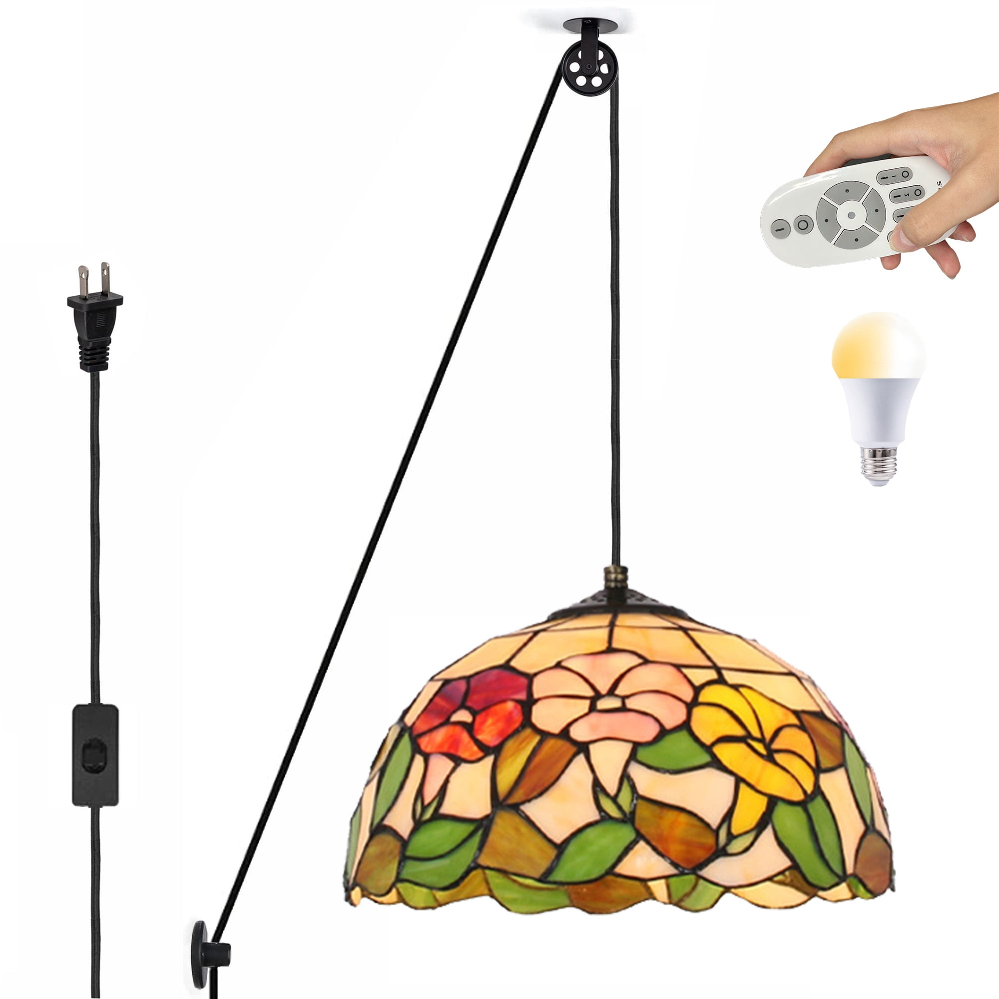 Kiven Plug in Glass Pendant Light ,Classic Pulley Hanging Light with ...