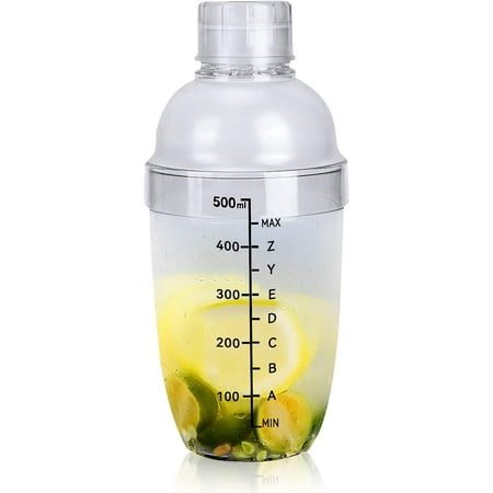Plastic Cocktail Shaker, 500ml Shaker Cup Clear Drink Shaker Bottle Ice ...