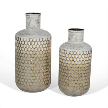 Gold Metallic Vase Set - Round Ceramic Table Decor, 3Pc, Large, Medium ...