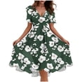Dvprdro Womens Floral Print V Neck Short Sleeve Tie Waist A Line Midi ...