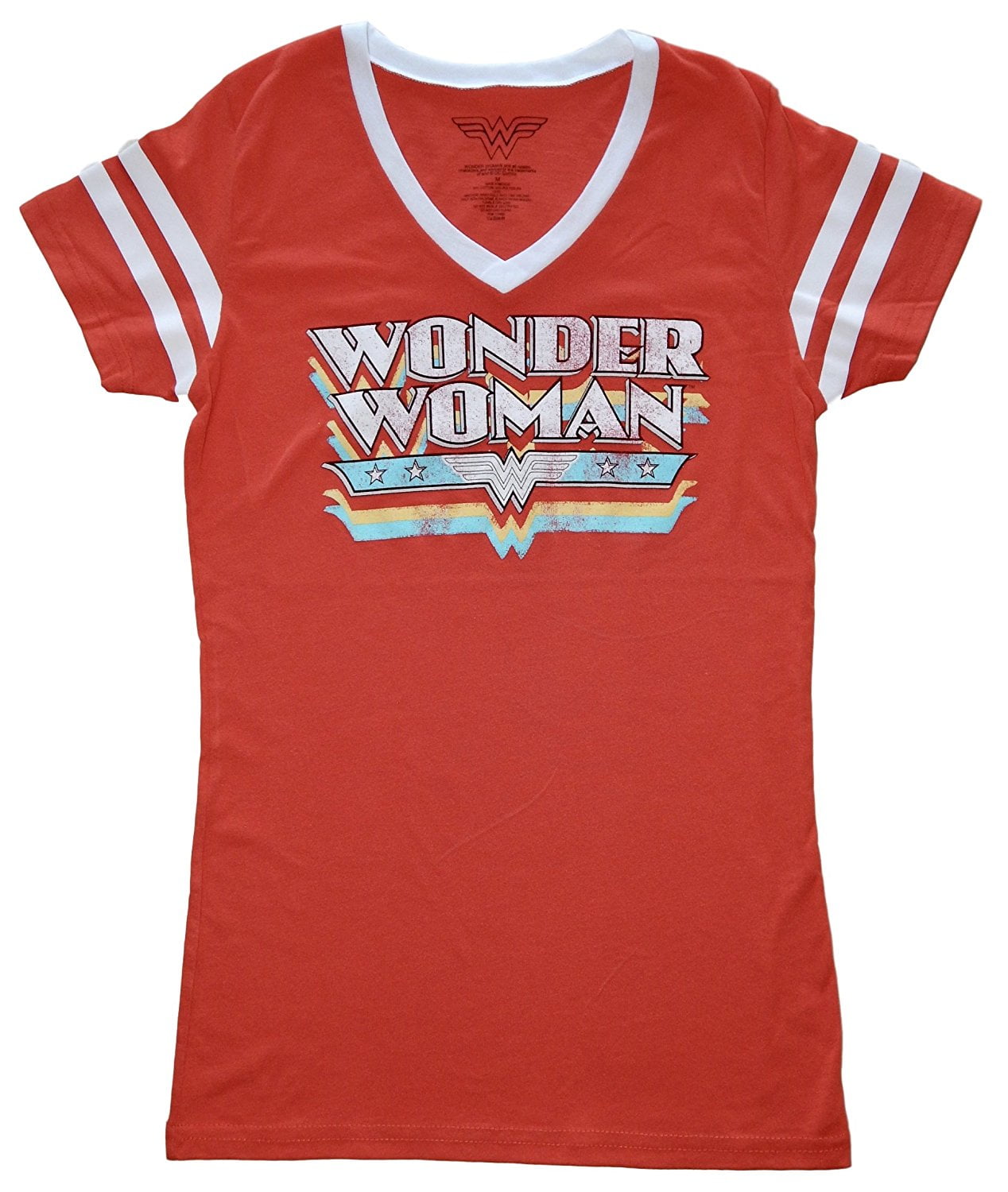 DC Comics Wonder Woman Logo Varsity Juniors V-Neck T-Shirt | L ...