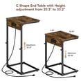 C Shaped End Table Rustic Brown (1 Pack) With Plug Adjustable Height ...