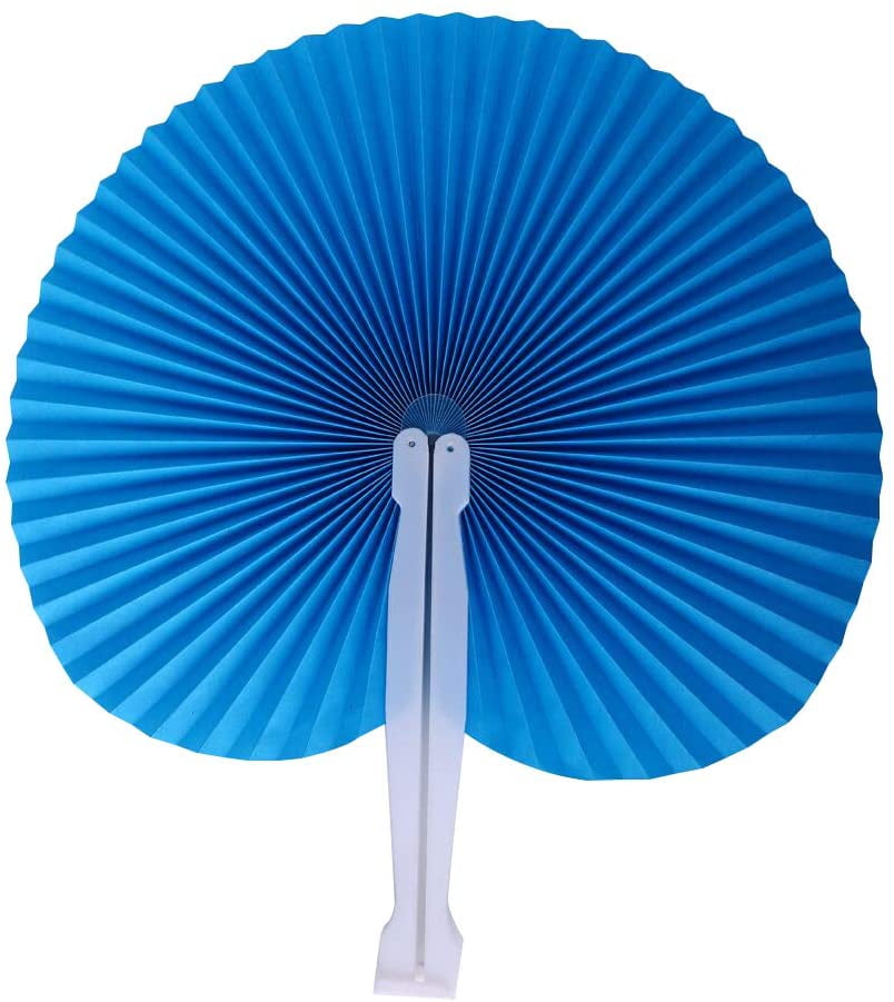 IGUOHAO 20 Pack Folding Handheld Fans Paper Blue Wedding Round Shaped ...