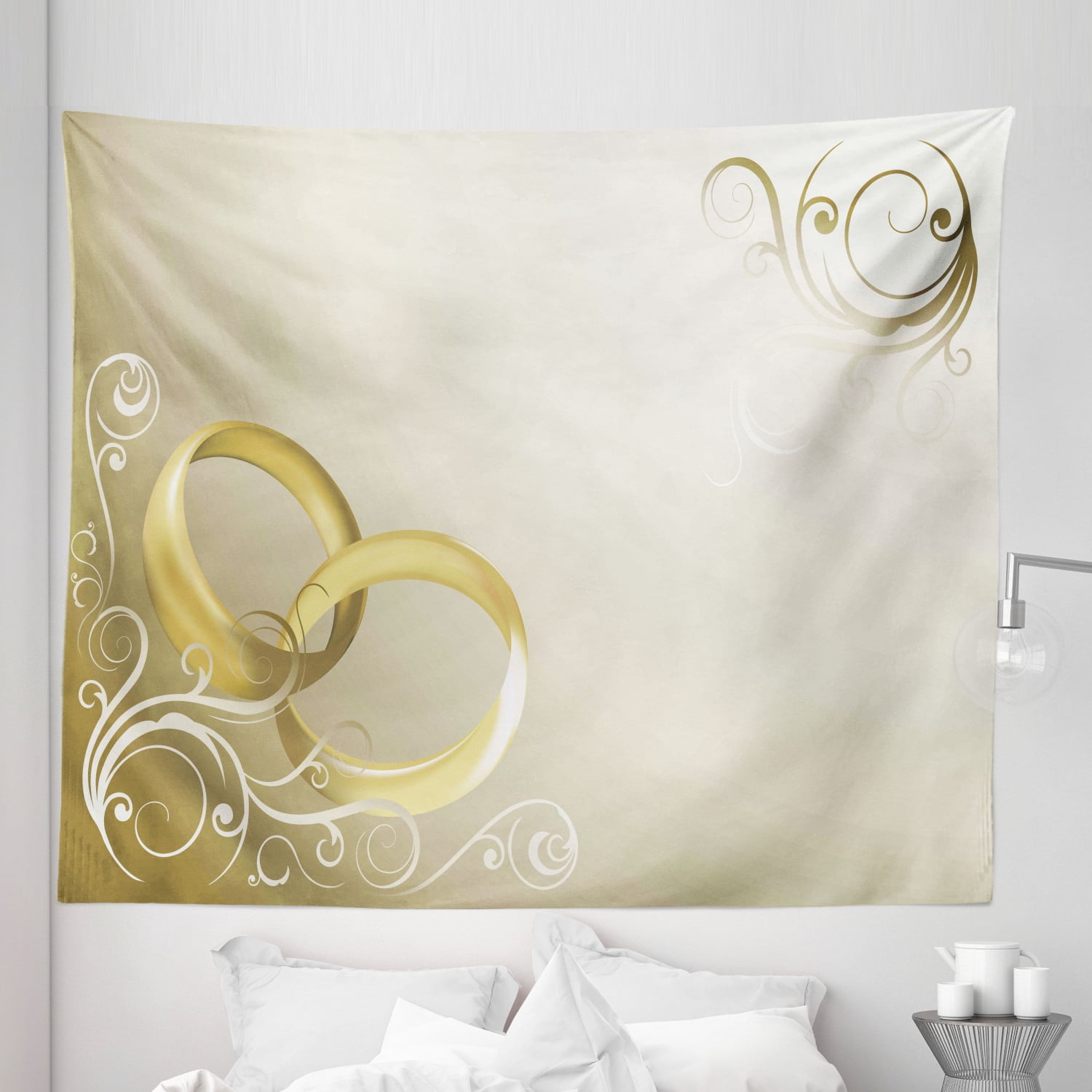 Wedding Tapestry, 2 Wedding Rings Entangled Swirled Floral Framework ...