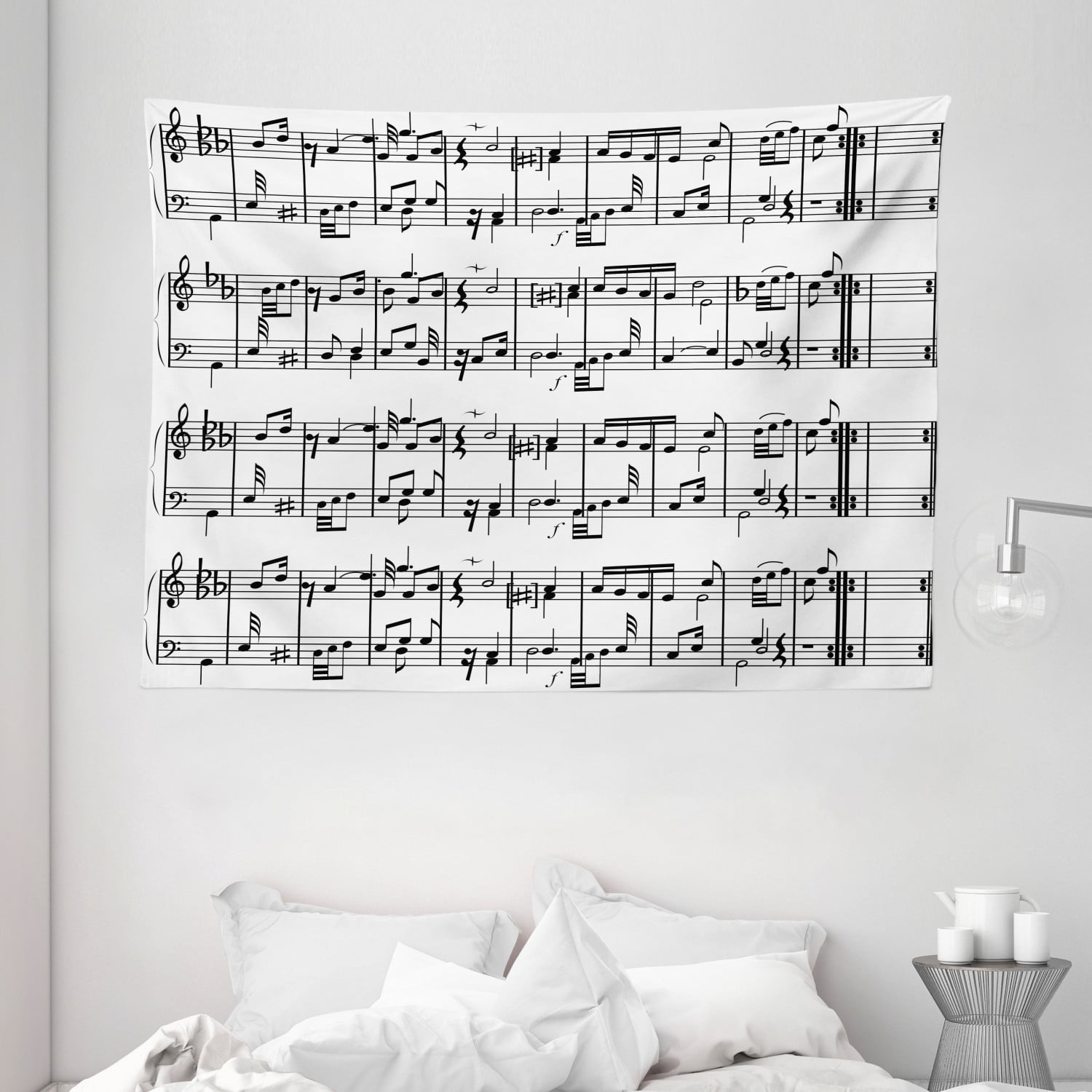 Music Decor Tapestry, Musical Notes on the Clef Illustration Decorative ...