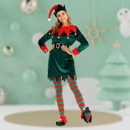 Peggybuy Ladies 5 Pieces Elf Costume High Waist Women Christmas Elf ...
