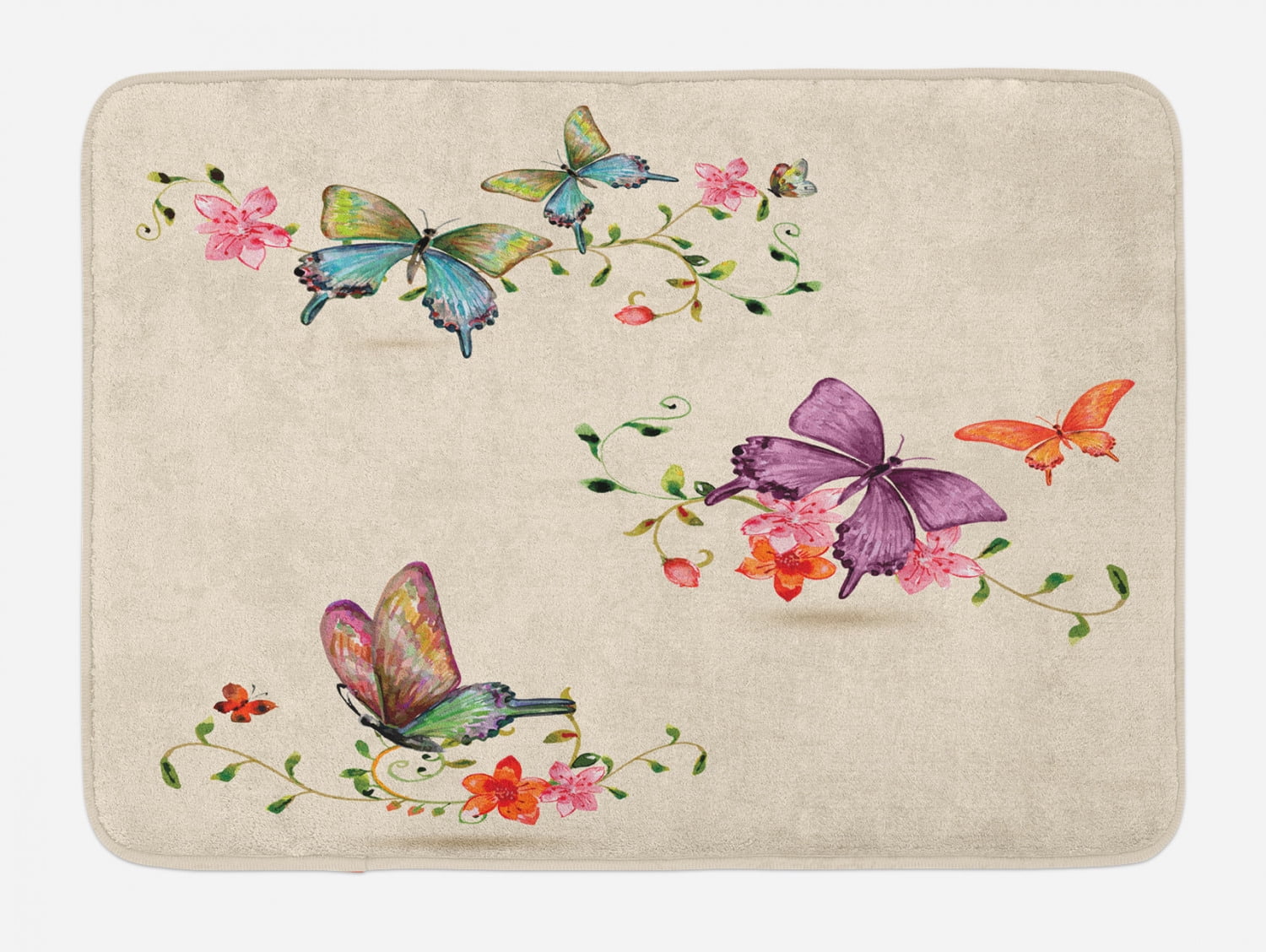 Butterfly Bath Mat, Butterfly Collection on Vintage Background ...