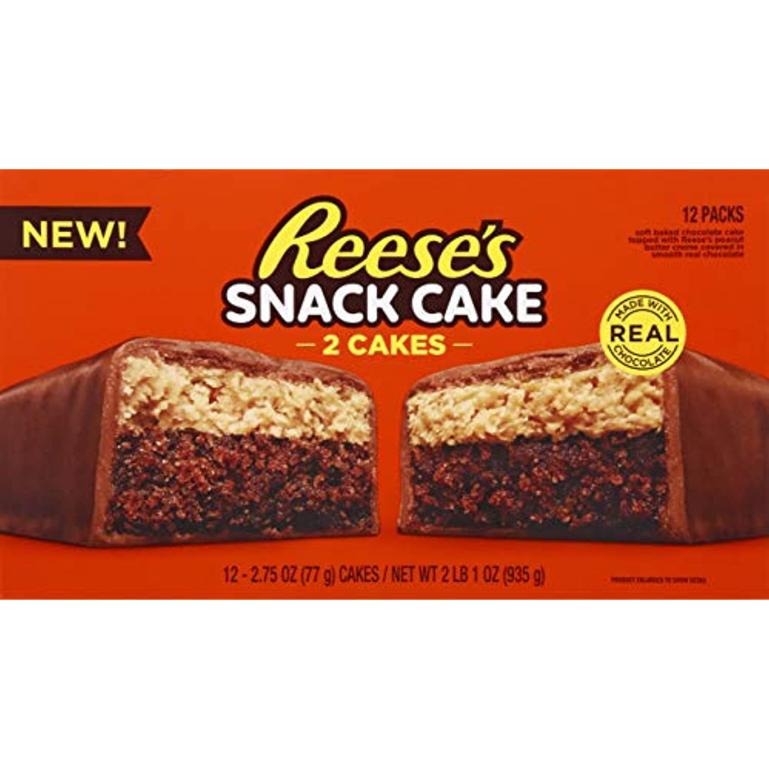 Reeses Milk Chocolate Peanut Butter Creme Snack Cake, 2.75 Oz Pack ...